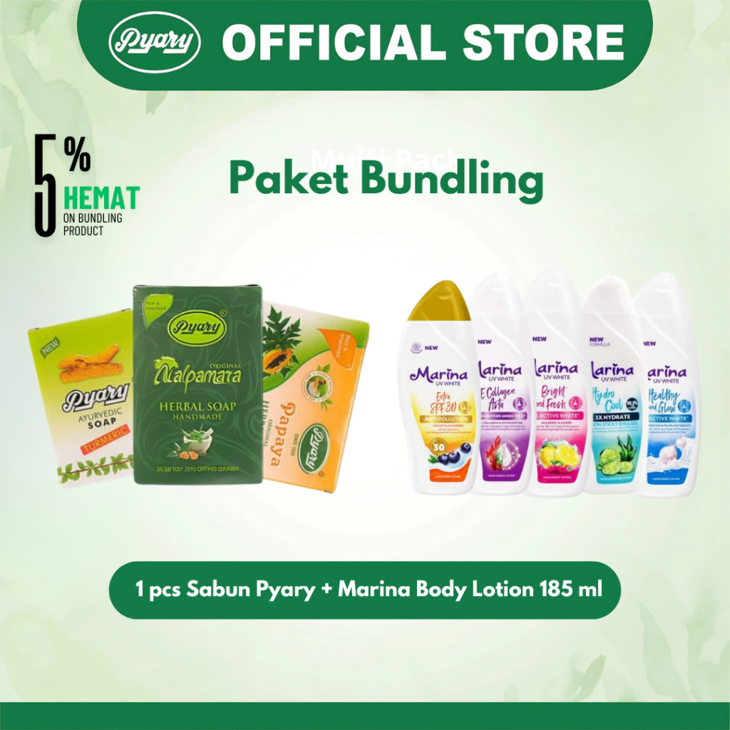 Jual Paket Bundling Hemat Sabun Pyary + Marina UV White Hand & Body ...
