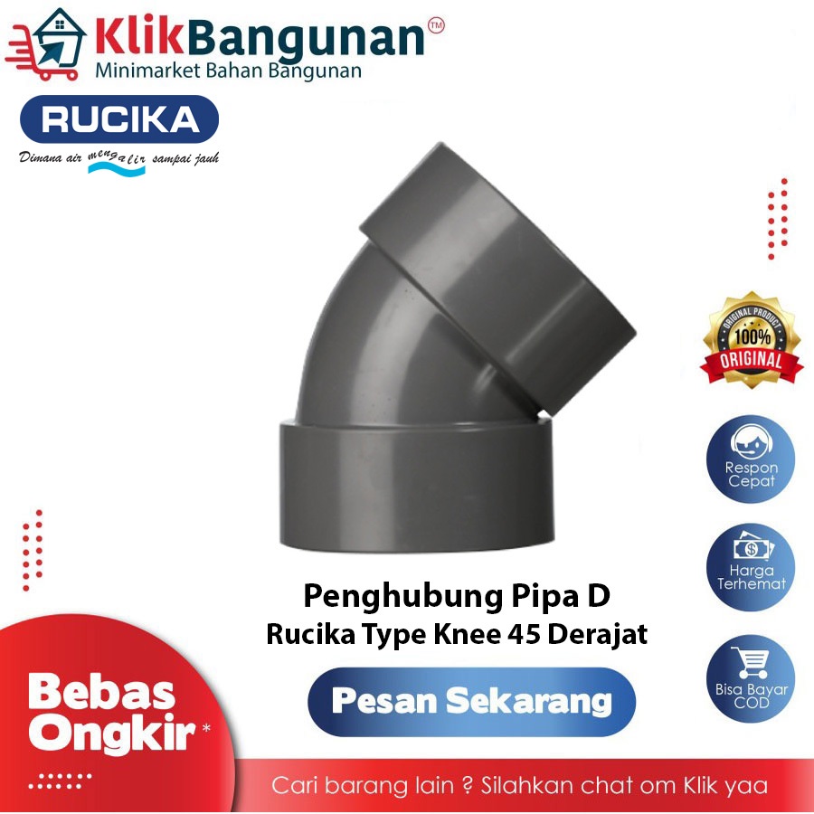 Jual RUCIKA KNEE D 45 DERAJAT BERBAGAI UKURAN / RUCIKA KNI / RUCIKA KNIE / FITTING PIPA ...