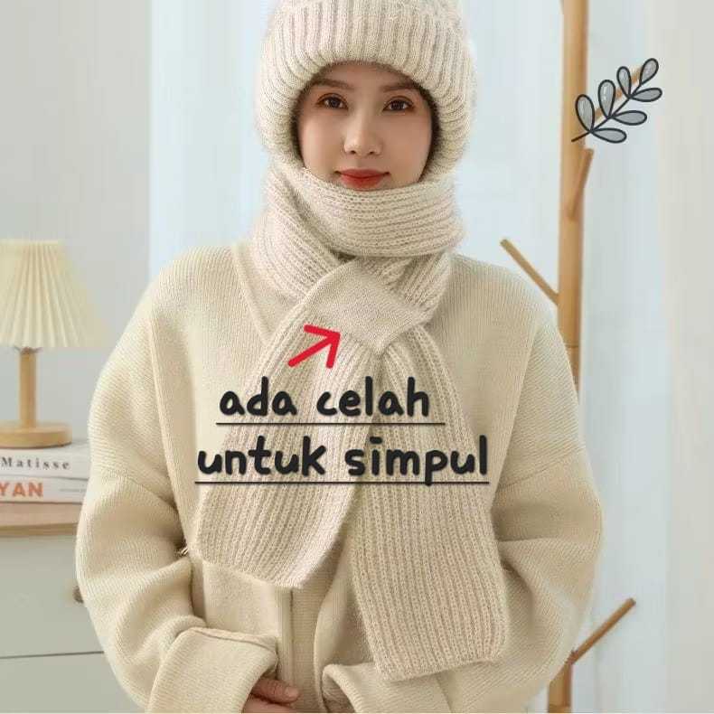 Jual Topi Syal Rajut Musim Dingin Bahan Wol dengan Kantong di Syal ...