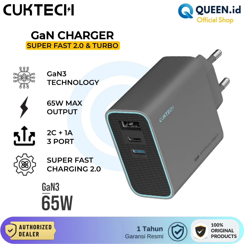 Jual ZMI CUKTECH AD653C Charger Adaptor GaN3 65W PD QC 3Port 2C1A USB TYPE C GaN 3 Super Fast ...