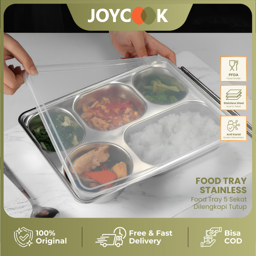 Jual JOYCOOK Piring Makan Stainless Sekat 5 Stainless / Lunch Box Sekat ...