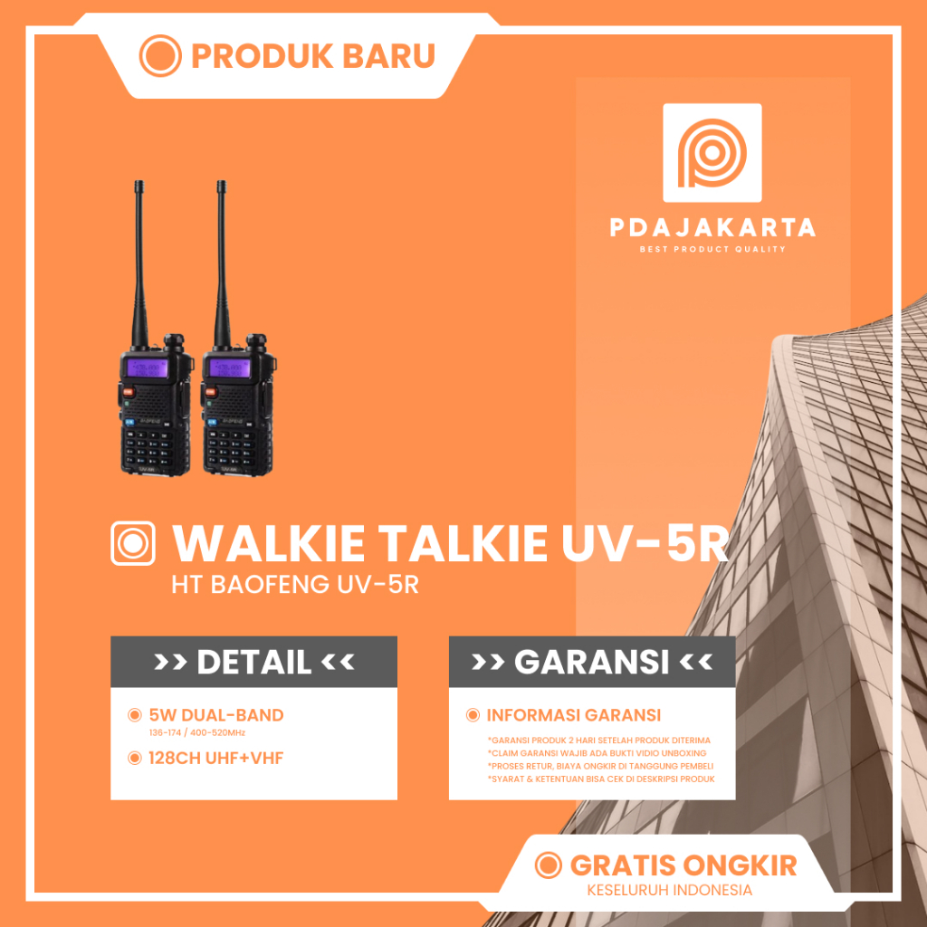 Jual HT Baofeng UV-5R Walkie Talkie 5W Dual Band 128CH UHF+VHF handy ...