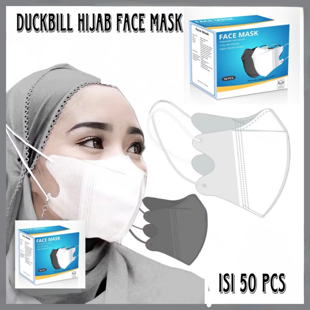 Jual Masker Headloop Hijab 3Ply Face Mask anti Debu Virus isi 50 Pcs ...