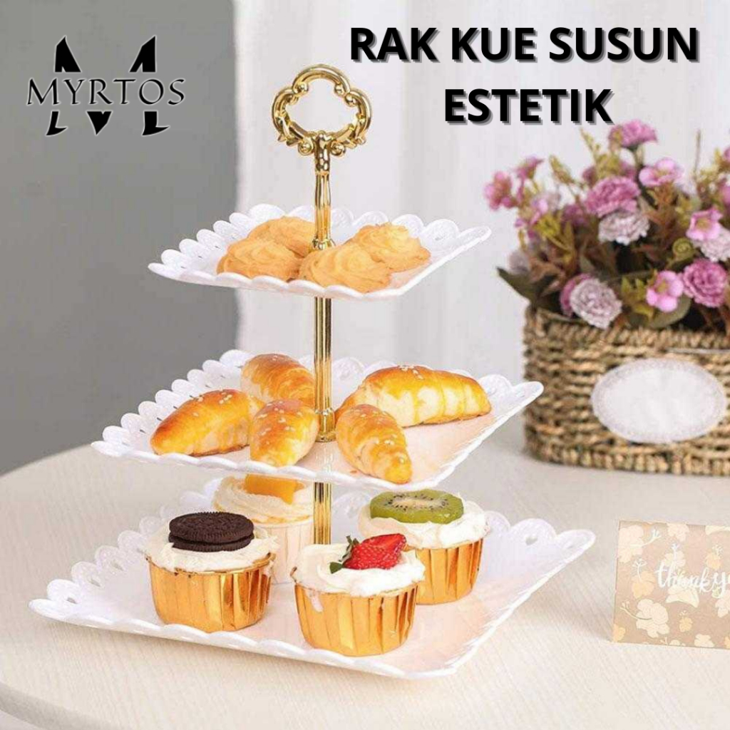 Jual [MT] Tempat Rak Kue Susun Estetik / Piring Snack Aesthetic 3 ...