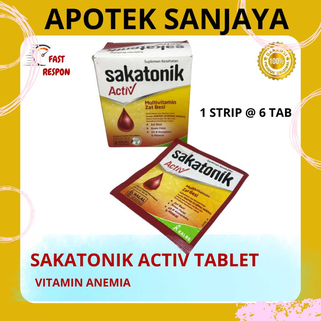 Jual SAKATONIK ACTIV TABLET / STRIP 6 TABLET / SUPLEMEN ZAT BESI ASAM ...