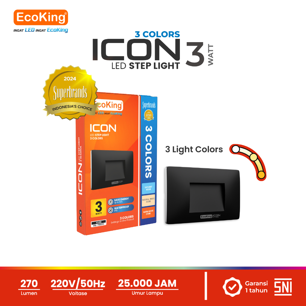 Jual EcoKing Lampu Tangga LED Icon Step Light 3W Tricolors/ Cahaya ...