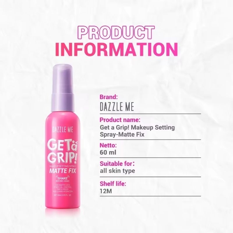 Jual DAZZLE ME Get A Grip! Makeup Setting Spray Matte Fix | Shopee ...