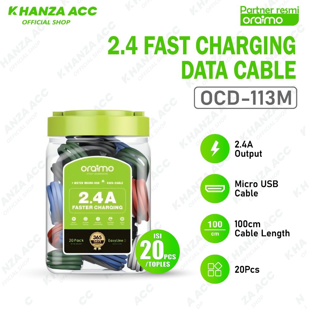 Jual KHANZAACC ORAIMO OCD-113M Kabel Data Micro USB 2.4A ( 1 Toples Isi ...