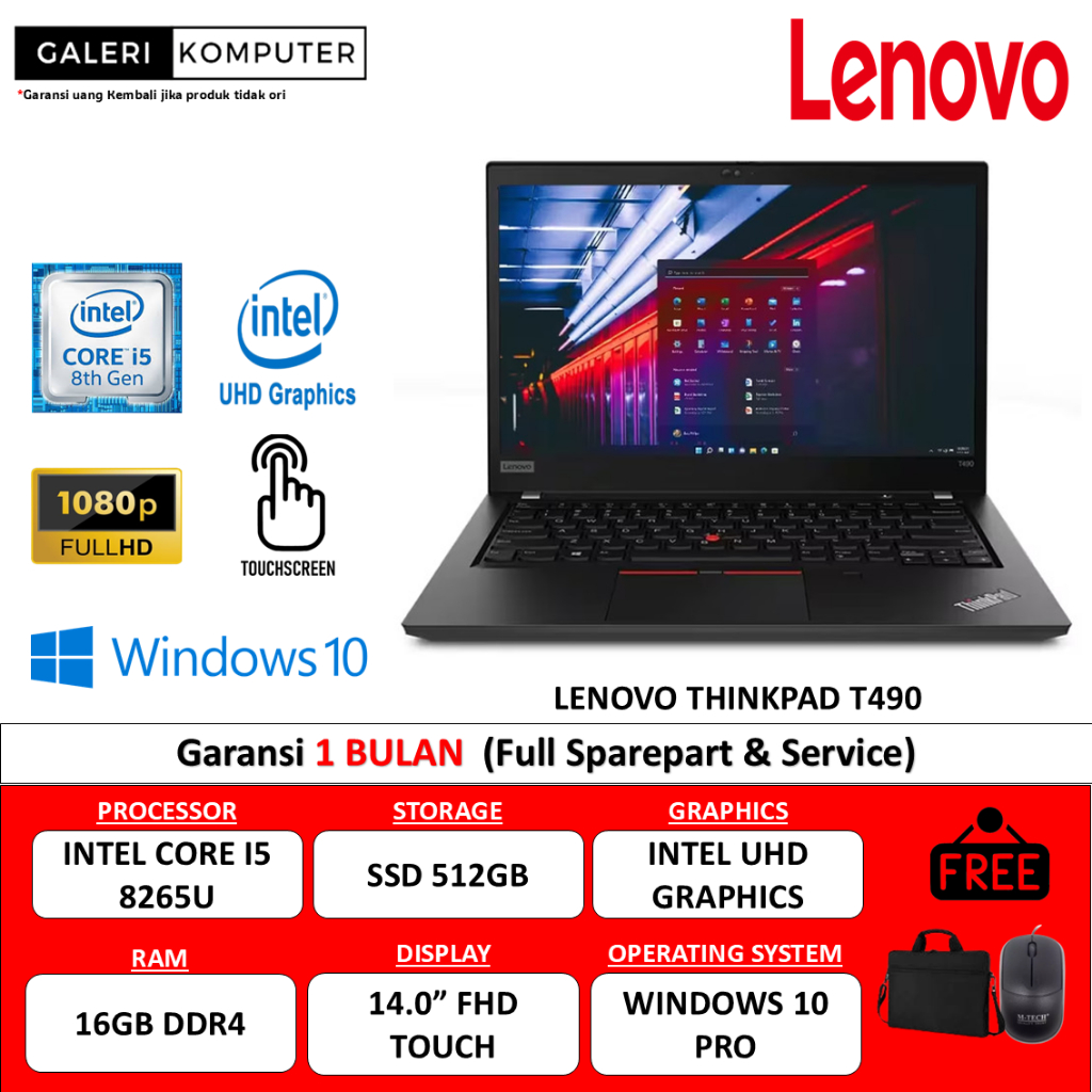 Jual LAPTOP LENOVO THINKPAD T490 I5 8265U 16GB 512GB 14.0" FHD ...