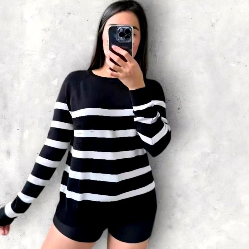 Jual MAUDY sweater garis garis / sweater rajut wanita / baju rajut ...