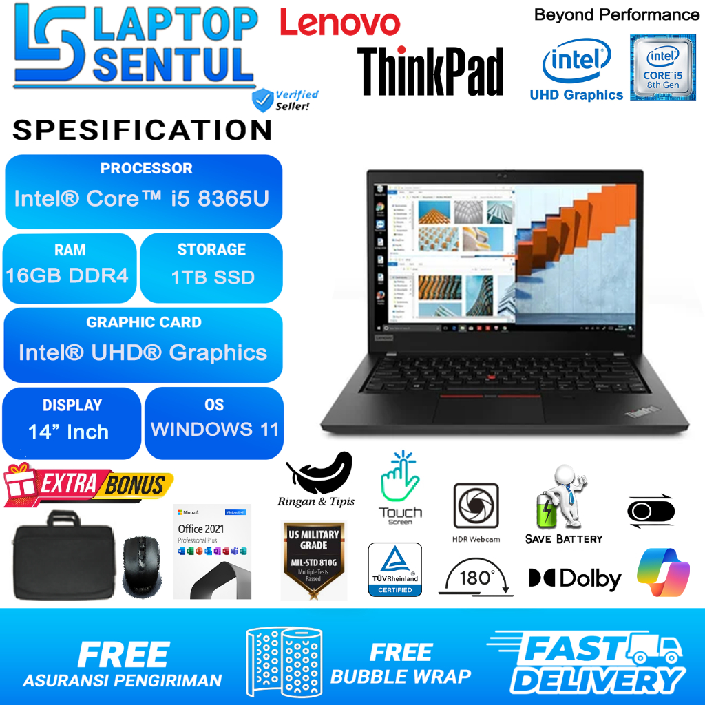 Jual Laptop Touchscreen Lenovo Thinkpad T490 Intel Core i5 8265U Ram ...