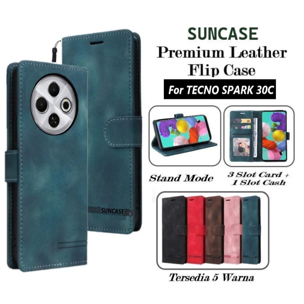 Jual Casing TECNO SPARK 30C model flip buka tutup case kulit ada tempat foto dan kartu juga tali ...