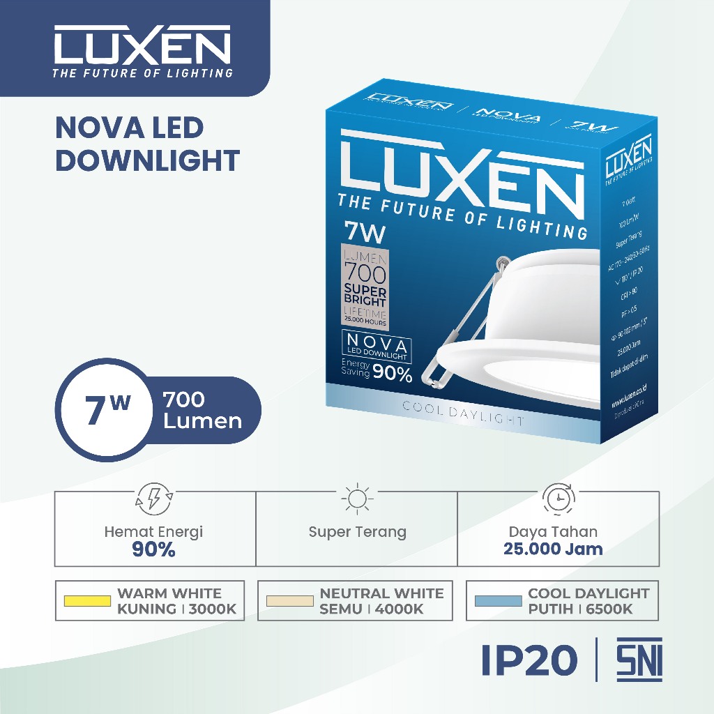 Jual Luxen Downlight LED Panel Nova 7 Watt Cahaya Putih, Kuning dan ...