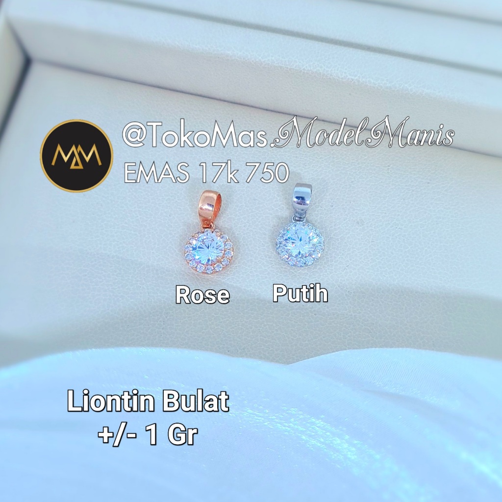 Jual Liontin diamond looks emas putih rosegold bulat emas 750 kadar 17 ...