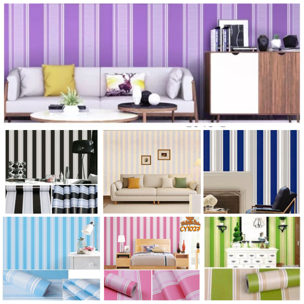 Jual Wallpaper Stiker Dinding Kamar Minimalis Motif Garis Salur Ukuran L 45cm x P 8-9meter ...