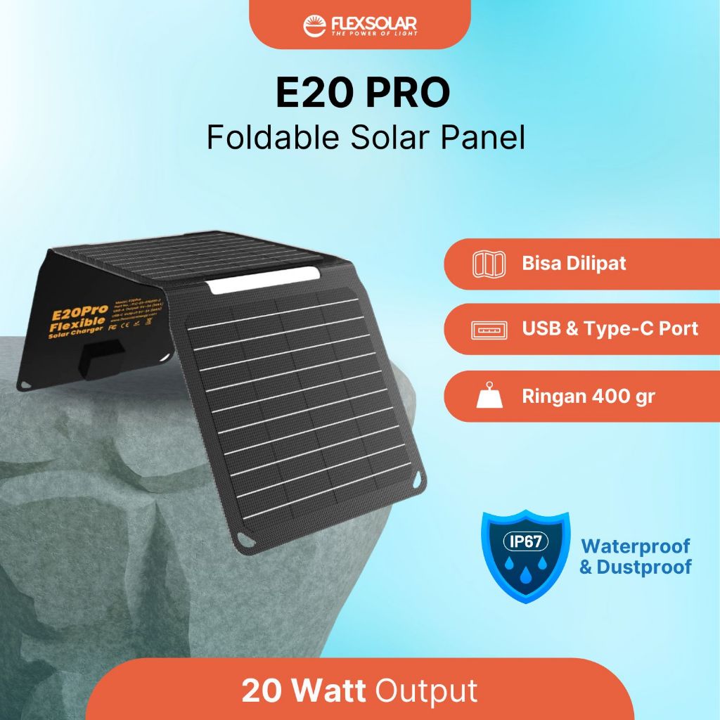 Jual Portable Solar Panel Lipat FlexSolar 20W E20 Pro | Foldable USB ...