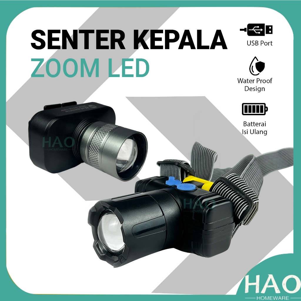 Jual Senter Kepala ZOOM / Headlight LED / Senter Kepala Travel / Senter ...