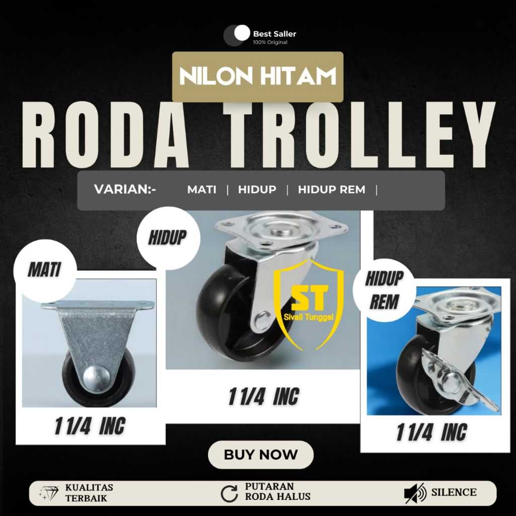 Jual RODA TROLLEY TROLI 11/4" INCH NYLON PP HITAM - MATI | HIDUP ...