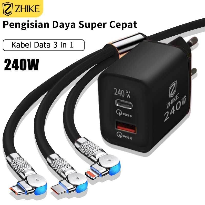 Jual ZHIKE Kabel Data 3 in 1 Fast Charging HP Kabel Casan 3in1 Tipe C ...