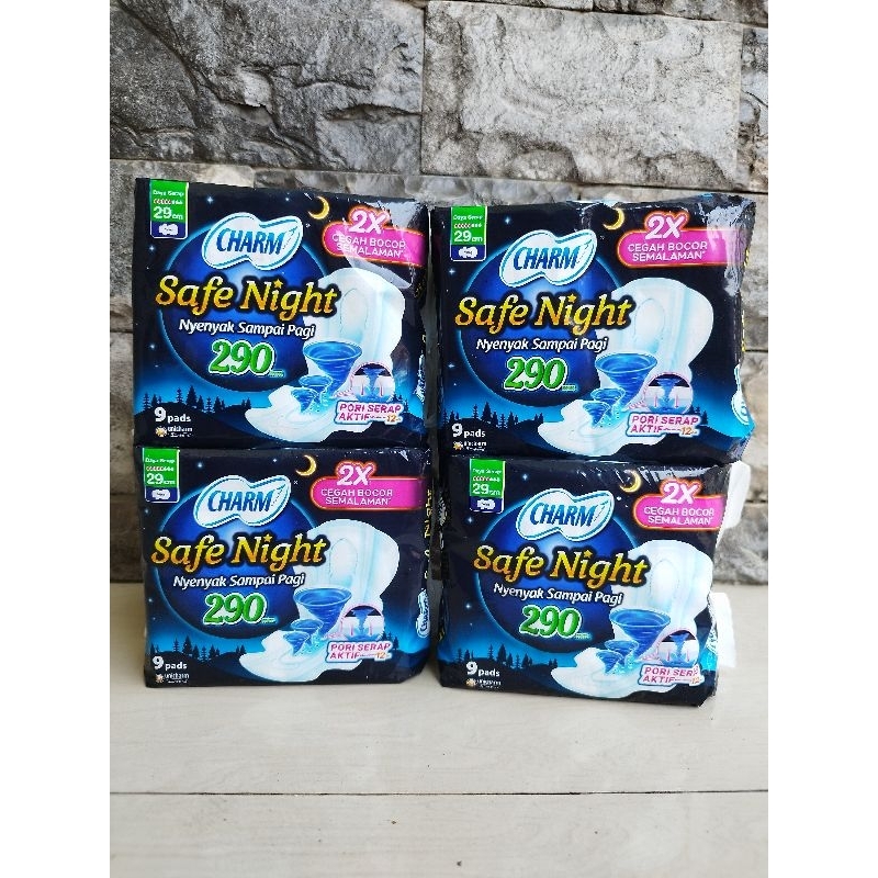 Jual 4pack pembalut wanita charm safe night 29cm isi 9 | Shopee Indonesia