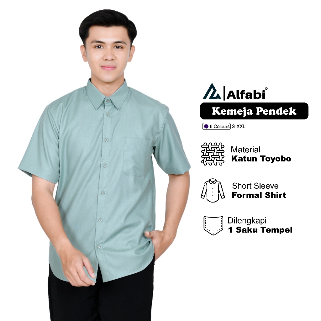 Jual Alfabi Kemeja Polos Pria Lengan Pendek Regular Fit Sage Navy | Shopee Indonesia