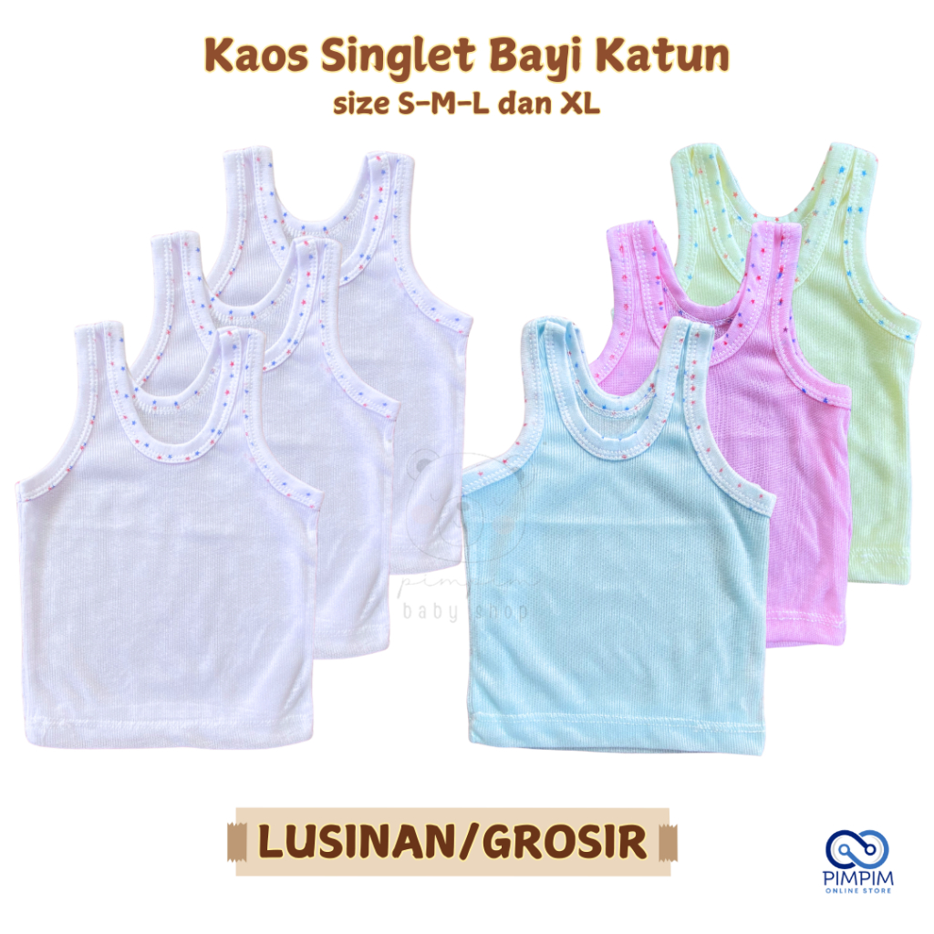 Jual (Isi 6 pcs) Singlet Bayi PUTIH dan WARNA Ukuran S M L XL Grosir ...