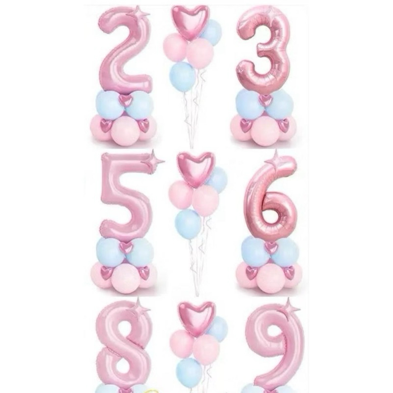 Jual Paket set Balon happy Birthday angka jumbo baby pink TEMA Hati ...