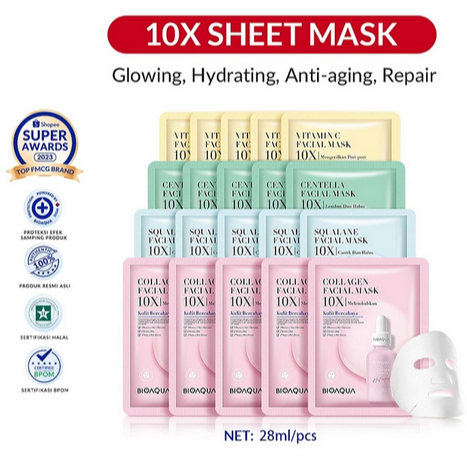 Jual BIOAQUA Sheet Mask Effect 10X Essence Masker Muka Glowing Masker Wajah | Shopee Indonesia