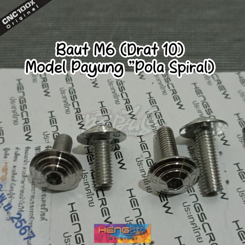 Jual BAUT PROBOLT M6 (DRAT 10) MODEL PAYUNG SPIRAL HENG THAILAND HARGA SATUAN 6x15 6x20 | Shopee ...
