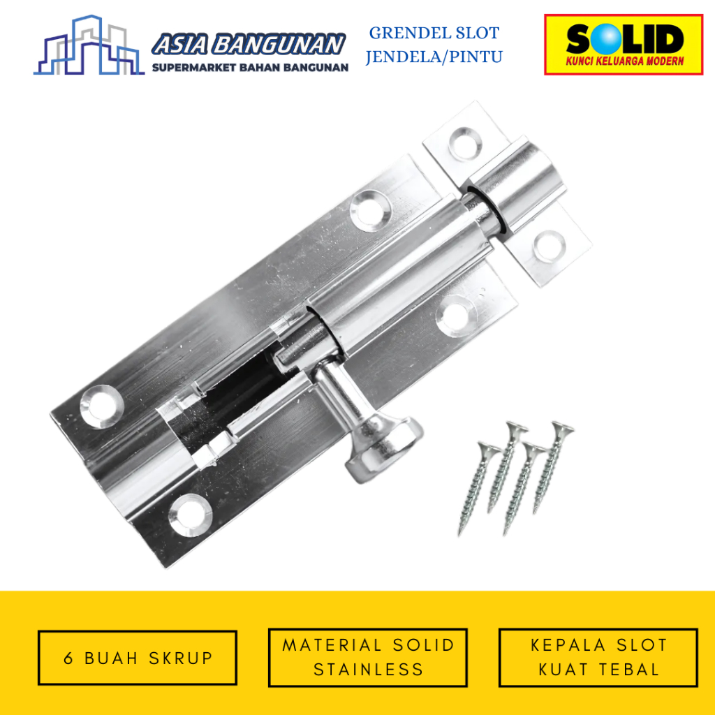 Jual ASIA BANGUNAN - SOLID GRENDEL 627 SLOT PINTU JENDELA STAINLESS ...