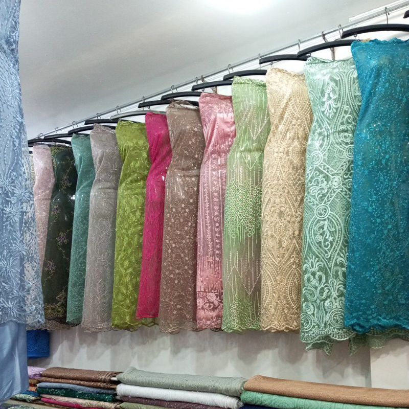 Jual (1gaun+furing)bahan kain gaun brukat organza bordel premium-(harga ...