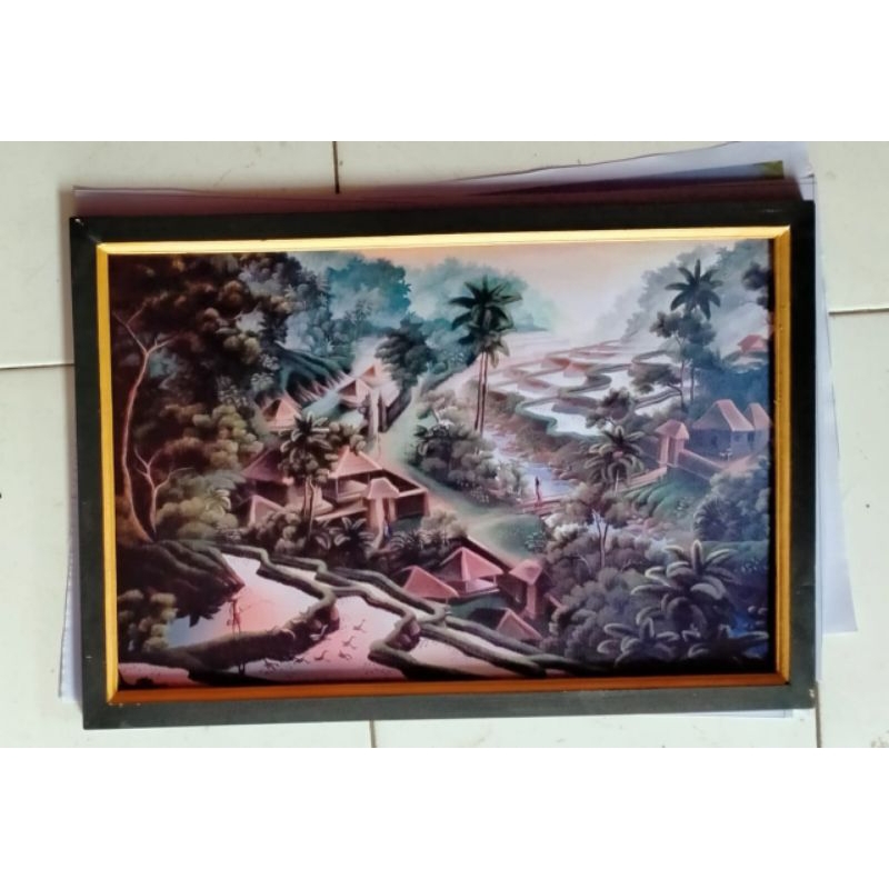 Jual Hiasan dinding lukisan cetak desa sawah Bali plus Bingkai ukuran ...