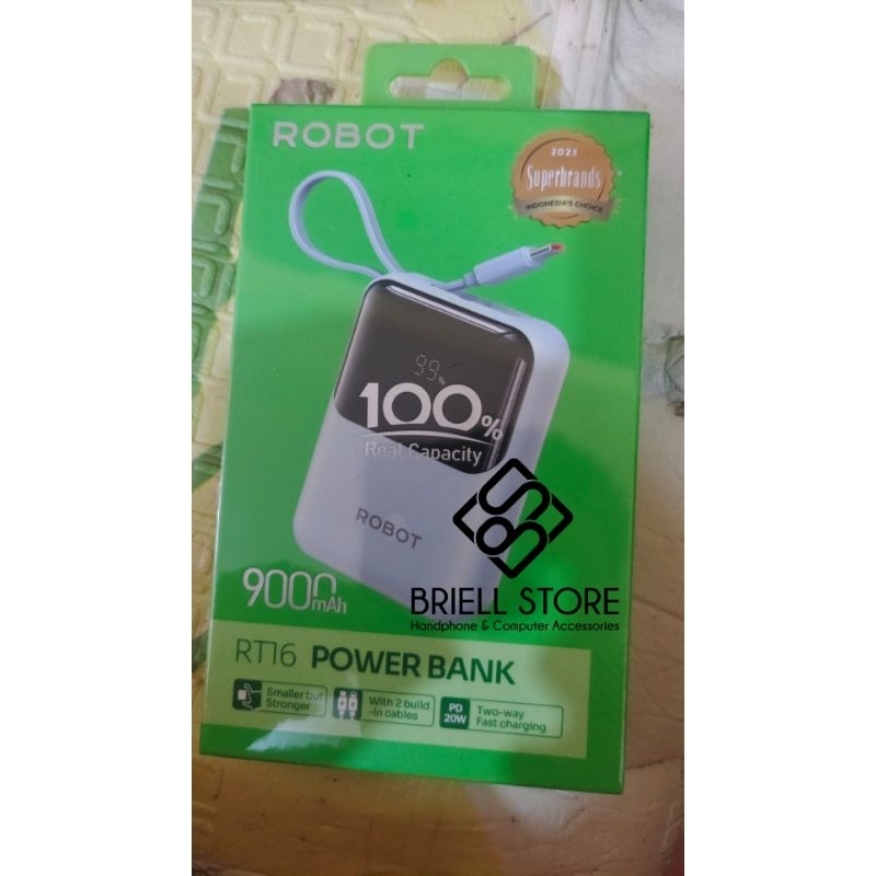 Jual ROBOT RT16 Mini Powerbank 9000mAh LED Display Built-in Cable 2 ...