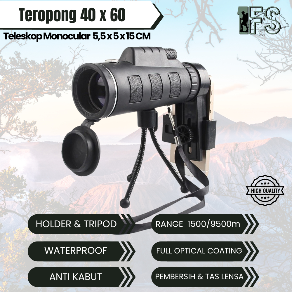Jual Telescop Monocular 40x60 Kompas Lensa Coating Bening Bonus Tripod ...