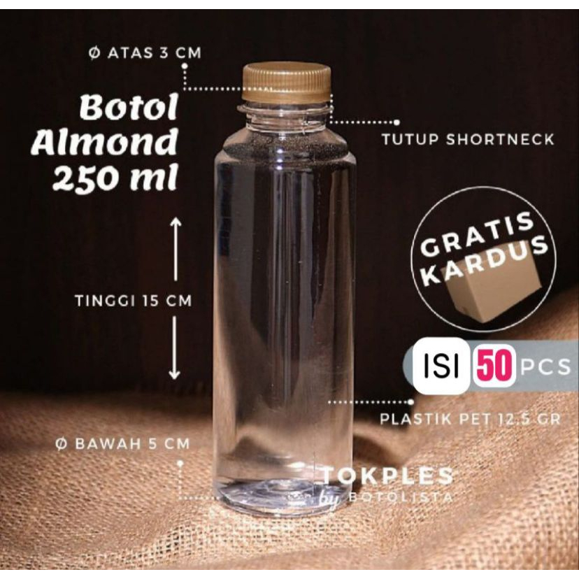 Jual HLSM - (1pcs) [PACKING DUS] Botol Plastik Almond 250 ml / Botol ...