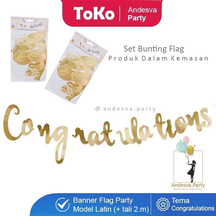 Jual banner Congratulations Latin gold / bunting flag wisuda tulisan ...