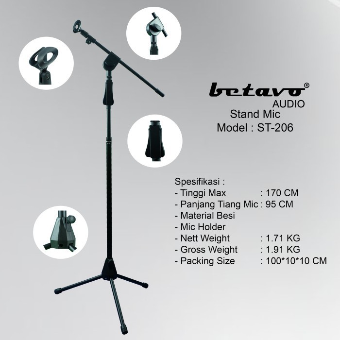 Jual Professional Stand Microphone Betavo Audio Stand Mic ST 206 ST-206 Kokoh ORIGINAL | Shopee ...