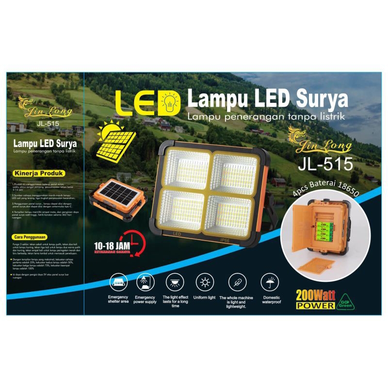 Jual LAMPU LED TENAGA SURYA JIN LONG JL-515/515L 200WATT | Shopee Indonesia