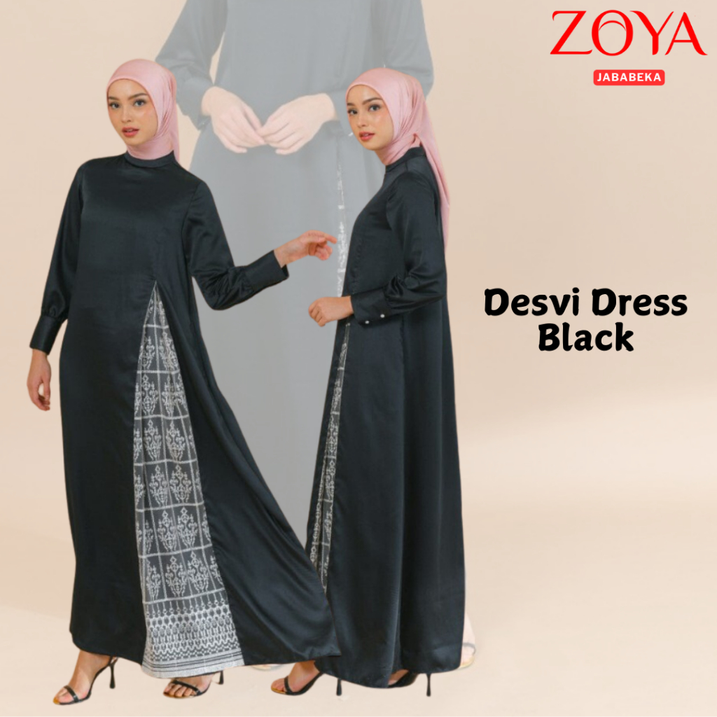 Jual ZOYA Desvi Dress Black - Baju Gamis Kondangan Polos Wanita Wudhu Friendly Bahan Premium ...