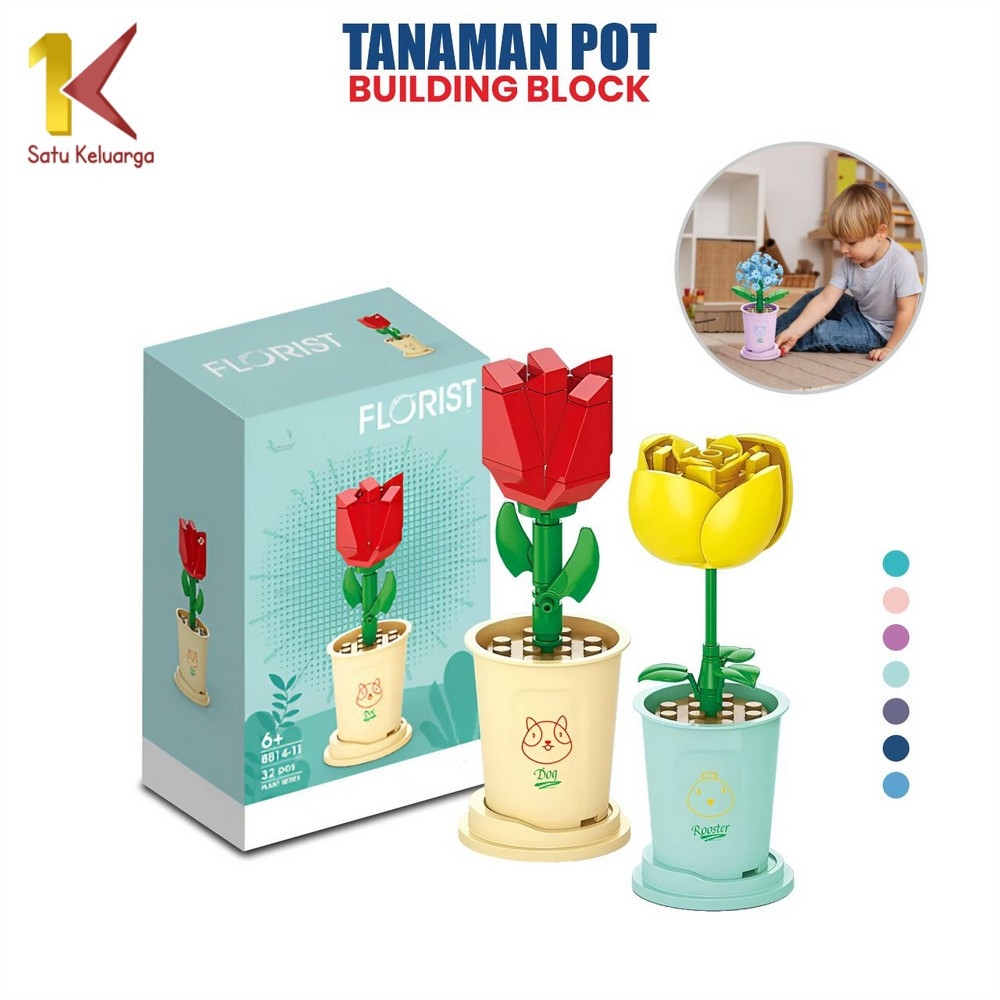 Jual Satu Keluarga Mainan Edukasi DIY Florist Tanaman Pot M344 Balok ...