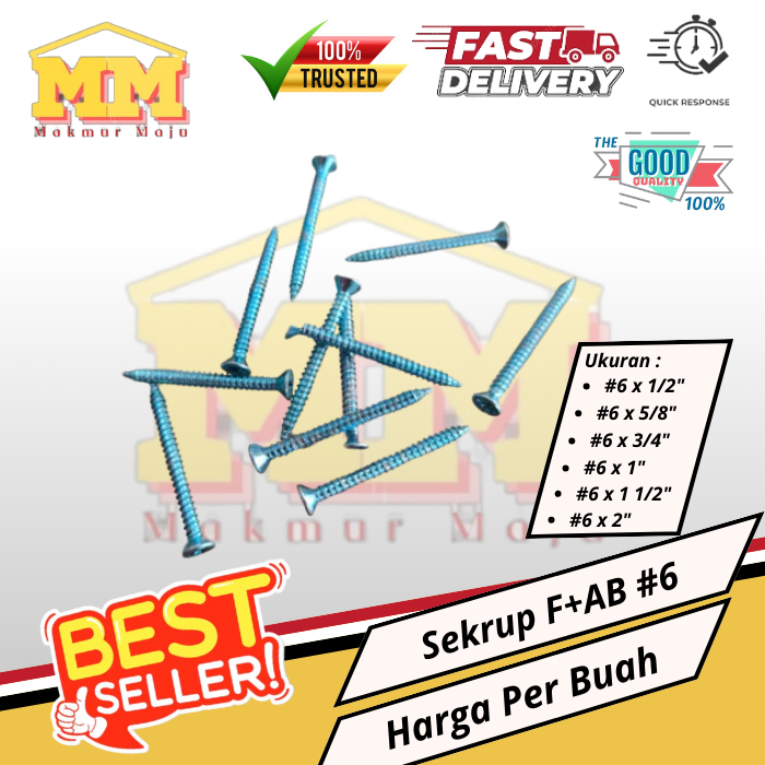 Jual Skrup Sekrup Scrup Tapping Putih F + AB Kepala 6mm - (Harga Per ...