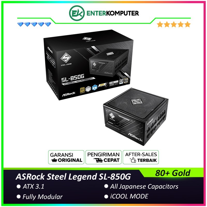 Jual ASRock Steel Legend SL-850G 850W 80 PLUS GOLD ATX3.1 & PCIe5.1 Fully Modular / PSU 850 Watt ...