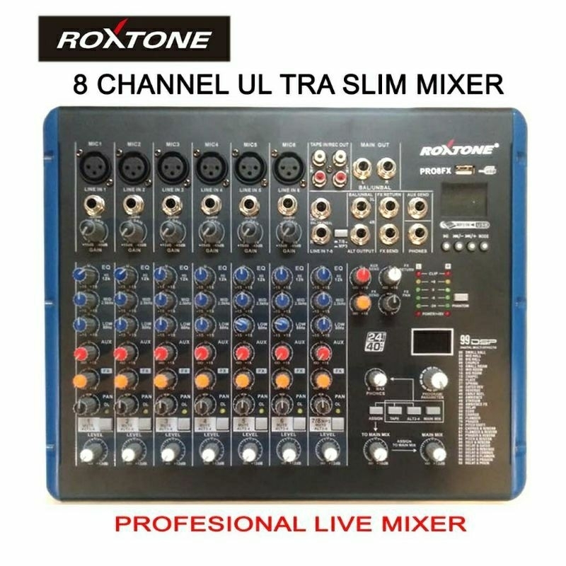 Jual Mixer Roxtone Mixer Live 8 Channel UL Tram Slim | Shopee Indonesia
