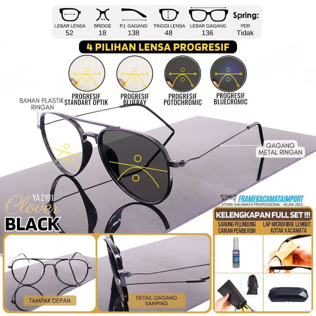 Jual Kacamata Progresif Aviator Lensa Oval Frame Plastik Ringan Unisex ...