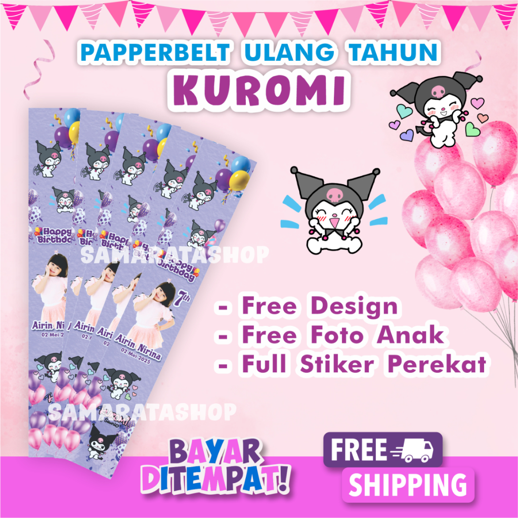 Jual Paper Belt Kuromi Stiker Belt Kotak Nasi Ulang Tahun Tema Kuromi ...