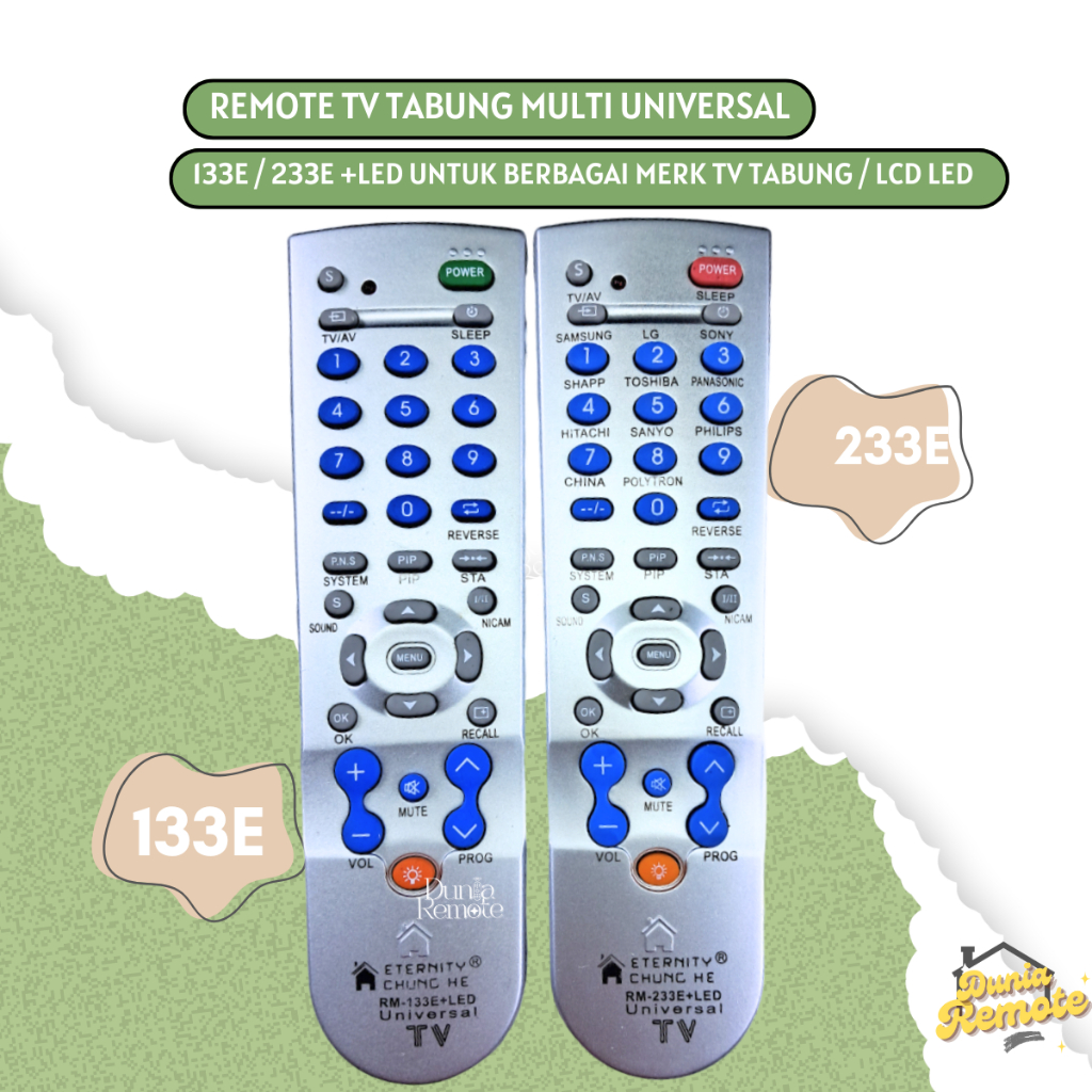 Jual Remote Remot TV Tabung Multi UniversaL RM133E TR / 233E TR +LED untuk berbagai merk TV bisa ...