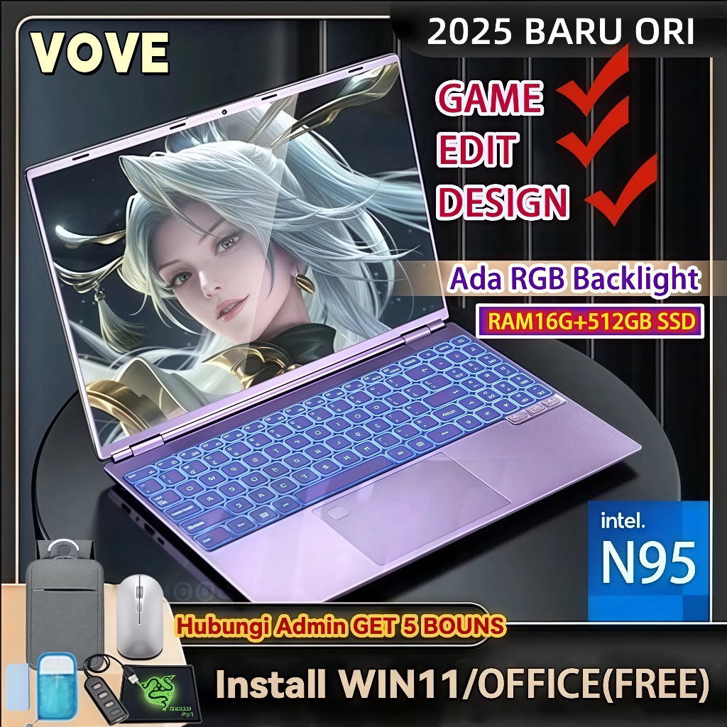 Jual VOVE【100%Baru】 Laptop Win 11/10 Intel N5095 15.6inch IP HD Display 16GB + 512GB RAM Laptop ...