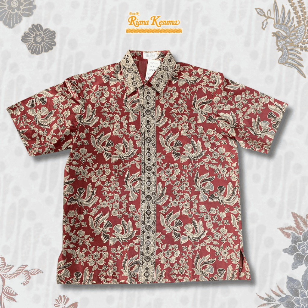 Jual Batik Riana Kesuma - Kemeja Batik Merah | Batik Kerja | Batik Cap ...