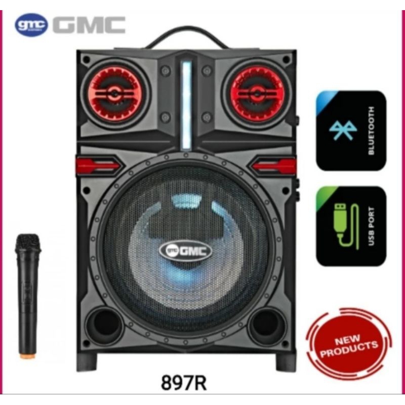 Jual SPEAKER portable 8 inchi GMC 897 R + MIC WIRELESS | Shopee Indonesia