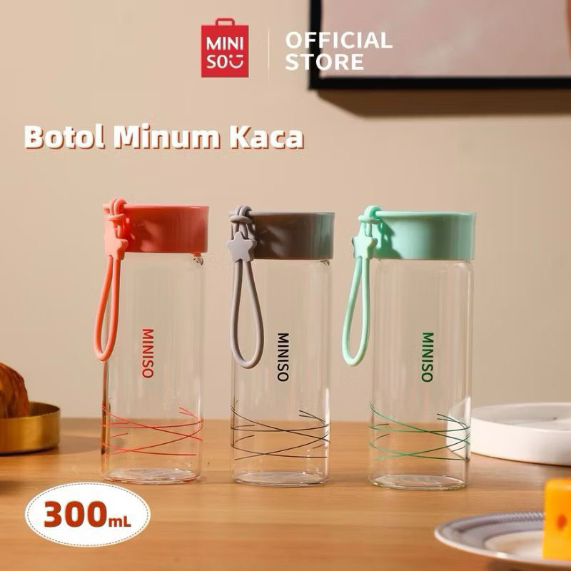 Jual Botol Minum Kaca Miniso High Borosilicate Glass Bottle With Handle ...